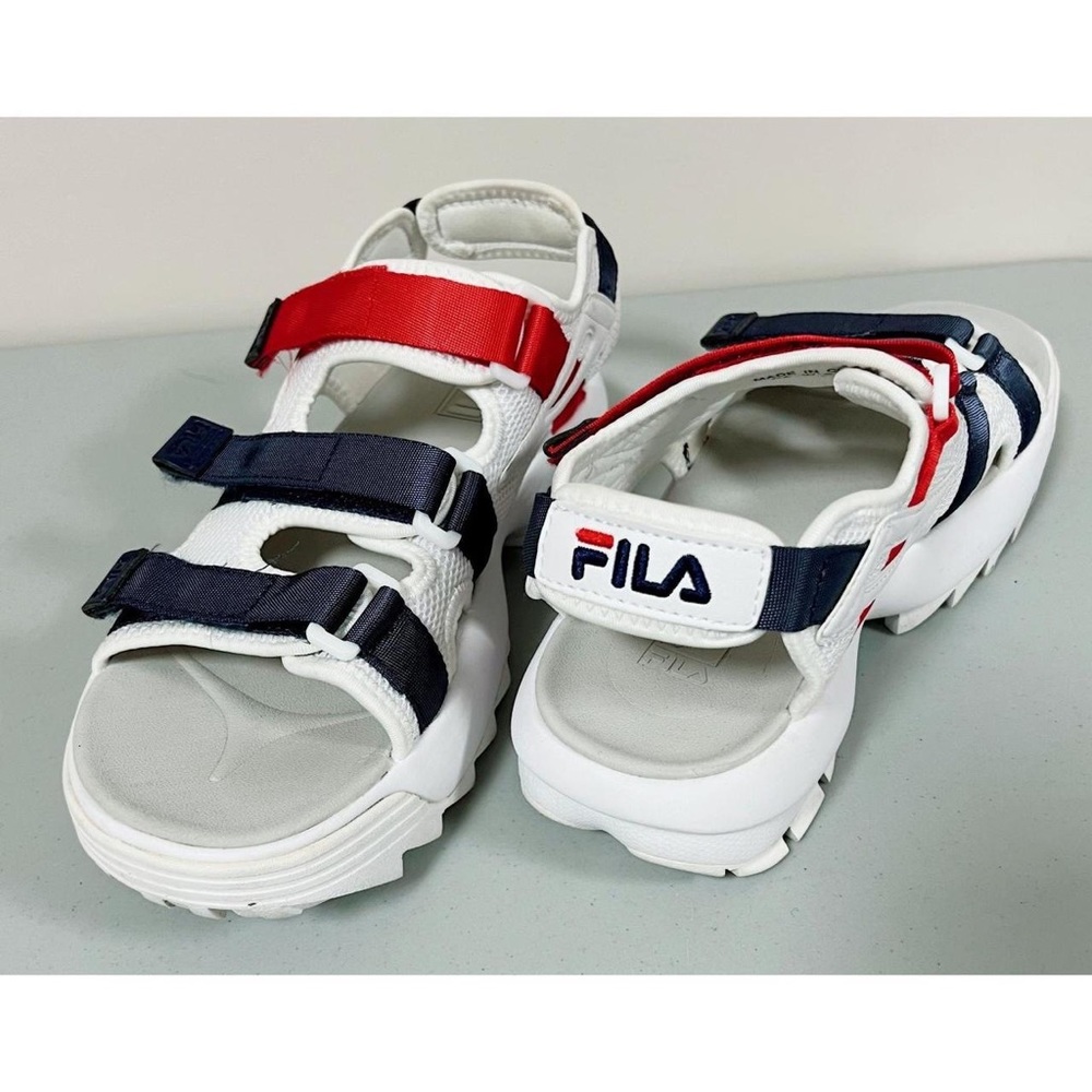 Fila White ‘Disruptor’ Chunky Velcro Sandals Slides S… - Gem